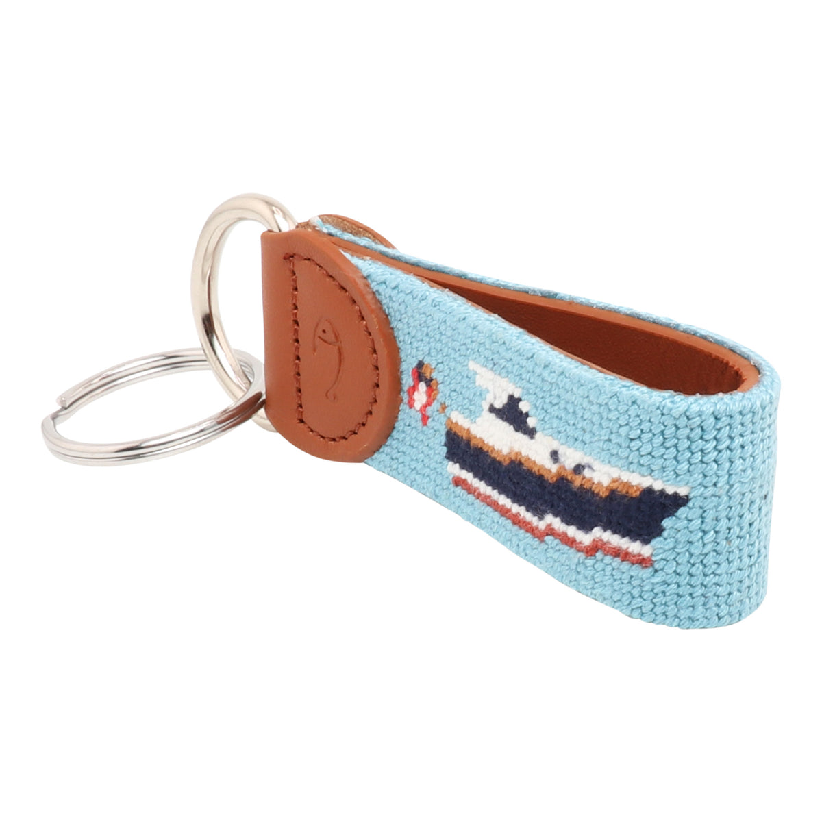 Boat Needlepoint Keychain – Nautical Hand-Stitched Accessory – Huck Venture